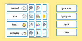 Weather Flashcards Welsh Translation (teacher made)