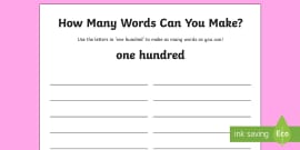 100 Words for the 100th Day of School Challenge | Twinkl