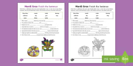 First Grade Mardi Gras Cloze Reading Activity (teacher made)
