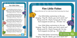 Five Little Fishes Rhyme Stick Puppets (teacher made)