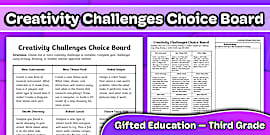 ELA Creativity Challenges Choice Board for Gifted