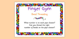 EYFS Autumn Leaves Threading Finger Gym Prompt Card - Twinkl