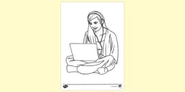 FREE! - Children On Laptop Colouring Sheet | Colouring Page | Twinkl