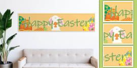 Happy Easter Display Banner (teacher made) - Twinkl