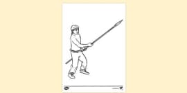 Fionn with Spear Colouring Sheet | Colouring Sheets - Twinkl
