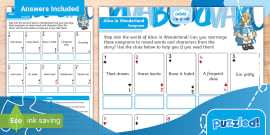 Alice in Wonderland Pixel Art Colouring Puzzle Pack - Twinkl