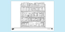 FREE! - Books on a Shelf Colouring Sheet | Colouring Pages | Twinkl