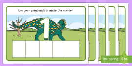 Dinosaur Ten-Frame Number Playdough Mats - (teacher made)