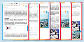 KS1 South Korea Differentiated Reading Comprehension Activity
