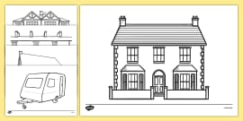 FREE! - Lego Building Block House Colouring Page - Twinkl