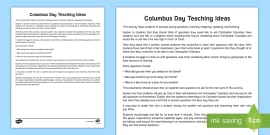 Fourth Grade Christopher Columbus Reading Comprehension Activity