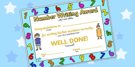 FREE! - Number Writing Award Certificate (teacher made)