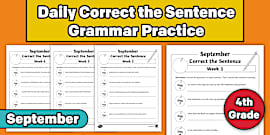 Fourth Grade October Daily Correct the Sentence Grammar