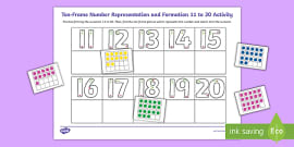 Number Representations to 20 Worksheet - Number Frames to 20