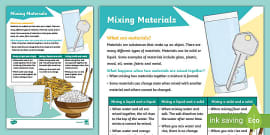 Mixing Materials Experiment Worksheet - Twinkl