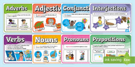 Noun, Adjective, Adverb and Verb Word Mat and Poster Pack - KS1