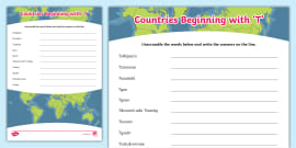 Countries That Start and End with the Same Letter Unscramble Worksheet