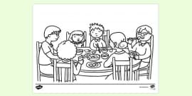 FREE! - Cena Family Eating Dinner Colouring Sheet | Colouring Sheets