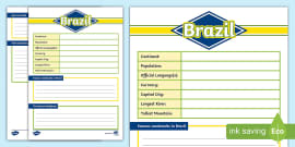Brazil Fact File Template (Teacher-Made) - Twinkl