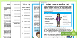 What Does a Nurse Do? Reading Comprehension (teacher made)