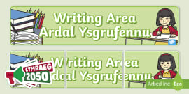 Computer Area Sign Welsh (Teacher-Made) - Twinkl