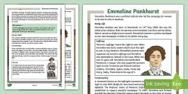 UKS2 Emmeline Pankhurst Reading Comprehension - Twinkl