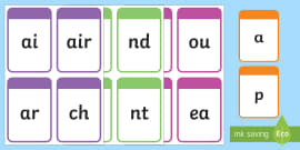 Phase 2 Phoneme Plain Flash Cards - phase two, phases, visual aid