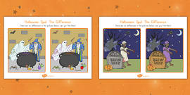 Halloween Aistear Spot the Difference Worksheets - Twinkl