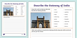 Describe India Gate Worksheet