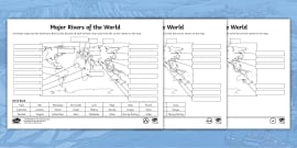World Map Rivers Labelling Activity (teacher made) - Twinkl