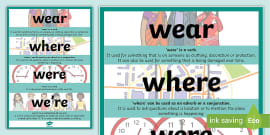 Homophones Practice Worksheet - Where, Wear, Were, We're - Homophones