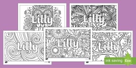 FREE! - Lilly Name Simple Colouring Activity Sheets - Twinkl