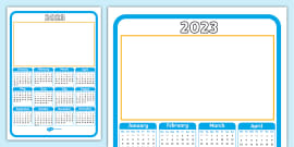 Editable 2023 One-Page Calendar Display Calendar - Twinkl