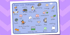 FREE! - Word Mat Images to Support Teaching on Aliens Love Underpants