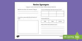 Homework Synonyms Worksheet (Teacher-Made) - Twinkl
