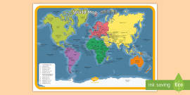 World Map with Names - Continents and Oceans - English/Mandarin Chinese ...