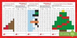 Christmas Maths Mosaic Worksheets (teacher made) - Twinkl