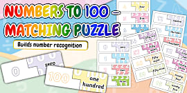Numbers 0 to 100 Matching Cards