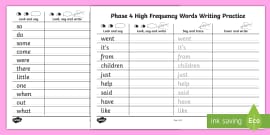 Phase 2 to 5 High Frequency Words Writing Practice Worksheet Pack
