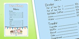 Tea Shop Role Play Menu (Teacher-Made) - Twinkl