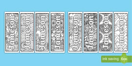 FREE! - * NEW * Tanner Mindfulness Name Colouring Bookmarks