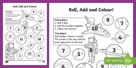 Space Roll and Color Dice Addition Activity (Teacher-Made)