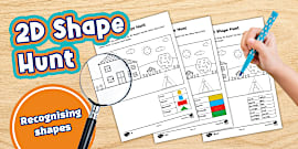 Twinkl ESL 2D Shape Hunt and Colouring Activity Sheet