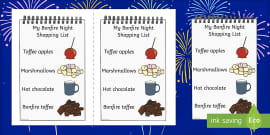 Bonfire Night Food Stall Role Play Menu (teacher made)
