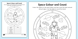 Space Add and Colour Addition Worksheet / Worksheet - Twinkl