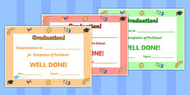 Preschool Graduation Certificates - Rainbow-Themed - Twinkl