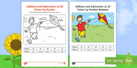 Summer-Themed Colour by Calculations Worksheet