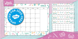 2023-2024 Month at a Glance Calendar (teacher made) - Twinkl