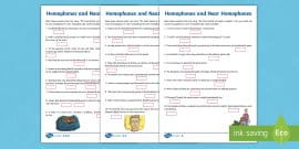 Homophones Practice Worksheet - Where, Wear, Were, We're - Homophones