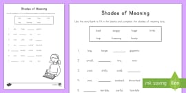 Shades of Meaning: Synonym Sorting Activity (teacher made)